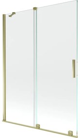 Mexen Velar, 2-křídlová posuvná vanová zástěna 130 x 150 cm, 8mm čiré sklo, zlatý lesklý profil, 896-130-000-01-50