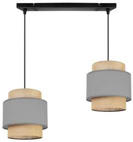Závěsné svítidlo Boho, 2x jutové/šedé textilní stínítko