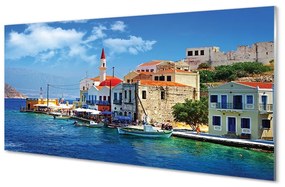 Obraz na skle Řecko mořská pobřeží hory 100x50 cm