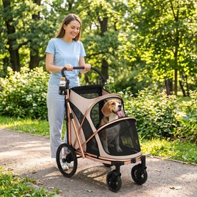 PawHut skládací kočárek pro psy – do 20 kg, velká kola, odpružení, síťová okna, hliníkový rám, odnímatelná podložka, popruhy, nastavitelná rukojeť, s…