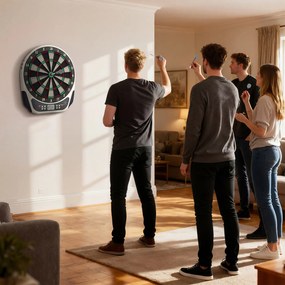 HOMCOM Elektronický šipkový terč, šipky s LCD displejem, 6 šipek, 24 šipkových hlaviček, 18 her, 159 možností zásahu, pro 8 hráčů