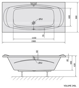 Polysan GARDA obdélníková vana s konstrukcí 190x90x44cm, bílá, 14211