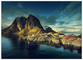 Obraz rybářské vesnice v Norsku (70x50 cm)