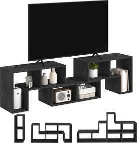HOMCOM TV nábytek max. 75" modulární s 2 L-tvarovanými regály a obdélníkovým regálem, z dřeva, 134-180 x 30,5 x 44 cm, černý