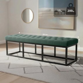 Lavice Polson samet černá konstrukce 150 cm – zelená