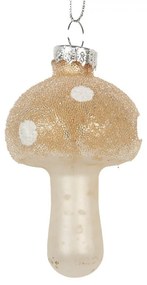 Vánoční skleněná béžová ozdoba muchomůrka - Ø 4*8 cm