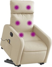 Elektrické zvedací masážní polohovací křeslo krémové textil 3206734