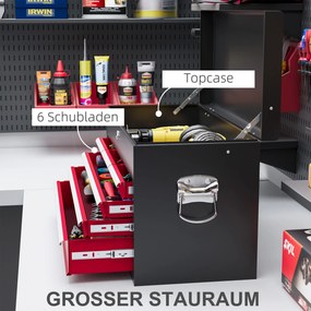HOMCOM kufr na nářadí 6 zásuvek zámek box na nářadí rukojeť box na nářadí ocelový červený+černý 60x26x34cm | Aosom