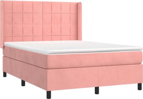 Box spring postel s matrací a LED růžová 140x190 cm samet 3139564