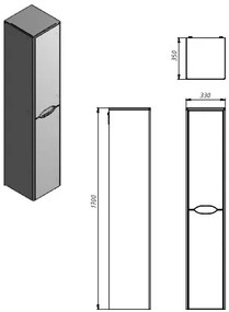 Kingsbath Livorno Structure Grey 170 vysoká závěsná skříňka do koupelny