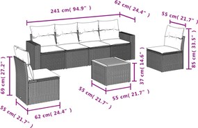 7dílná zahradní sedací souprava s poduškami černá polyratan 3224068