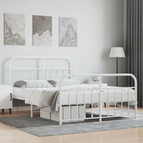 Kovový rám postele s hlavovým a nožním čelem bílý 135 x 190 cm,  352644