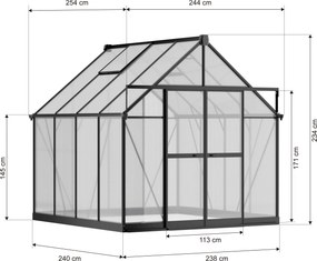 Skleník 234 x 244 x 254 cm, zesílená konstrukce, polykarbonát 6 mm