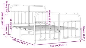 Kovový rám postele s hlavovým a nožním čelem bílý 150 x 200 cm,  352647