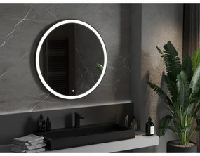 Mexen Esso, kulaté LED podsvícené koupelnové zrcadlo 90 cm, 6000K, topná podložka proti zamlžování, černý rám, 9825-090-090-611-70
