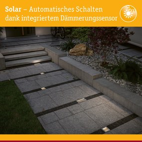 P 95742 Solární LED zemní svítidlo Sorea soumrakový senzor IP67 hranaté 100x100mm 3000K 0,1W 6lm 3,7V kov kartáčovaný ABS/polykarbonát/ocel - PAULMANN