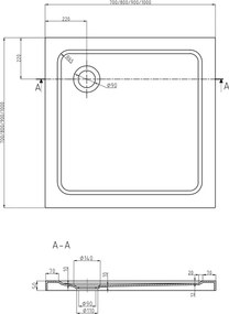 Mexen Flat čtvercový sprchový kout slim 90 x 90 cm, bílý, černý sifon - 40109090B