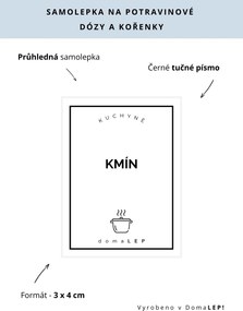 Samolepka na kořenky KMÍN  průhledná 3 × 4 cm tučné písmo