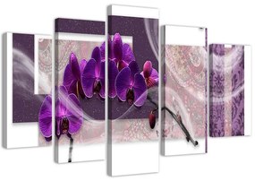 Obraz na plátně pětidílný Orchidej Fialová abstrakce - 150x100 cm