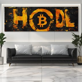 Obraz na plátně - Bitcoin, HODL FeelHappy.cz Velikost obrazu: 240 x 80 cm