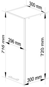 Horní kuchyňská skříňka Ozara W30 H720 (bílá + červený lesk). 1071181