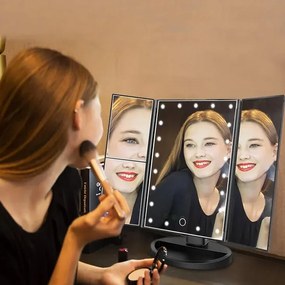 Zrcátko třípanelové s LED Dot osvětlením - černé