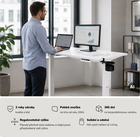 Elektrický stůl s nastavitelnou výškou ergonomický bílý,1200x600 mm: ARIA