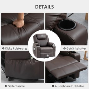 HOMCOM TV křeslo se stojánkem 8 masážních bodů časovač dálkové ovládání boční kapsa pěna 88x99x106 cm Hnědá pro relaxaci a pohodlí | Aosom.de