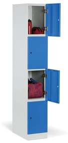 Šatní skříňka s úložnými boxy, 4 boxy, 1850 x 300 x 500 mm, kódový zámek, modré dveře