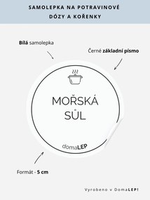 MOŘSKÁ SŮL – bílá samolepka na dózu, základní písmo, 5 cm | DomaLEP