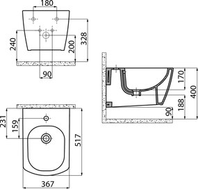 Sapho Glanc GC510 bidet závěsný 37 x 51,5 cm