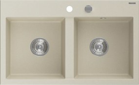 Mexen Hektor, 2-komorový granitový dřez 800x480x205 mm, béžová, chromový sifon, 6521802000-69