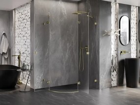 Mexen Lunar, pravý půlkruhový sprchový kout 100 x 80 cm, 8mm čiré sklo, zlatý matný profil, 833-100P-080L-55-00
