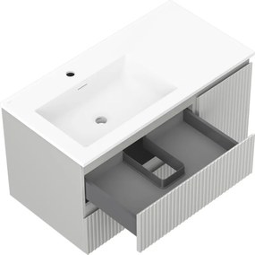 Mexen Rivel, koupelnová skříňka 90 cm s umyvadlem Otis vlevo, 2S, 1D, drážkovaná, šedá matná/bílá matná - 91A23-09047-3-BBFFF62-W18L01
