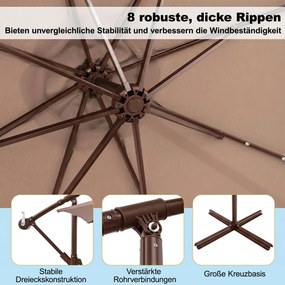 Costway Slunečník s 40 solárními LED světly a klikou světle, světle hnědá