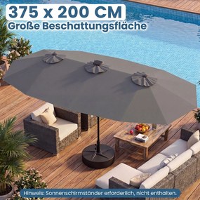 Costway Dvojitý slunečník s LED osvětlením Obdélníkový – 400 × 210 cm, šedá