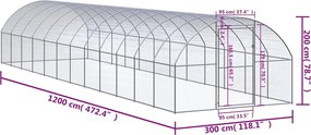 Venkovní klec pro kuřata 3 x 12 x 2 m pozinkovaná ocel 3095468