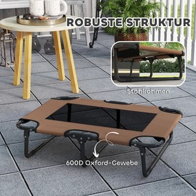 PawHut Zvednutá Postel pro Psy Skládací Postel pro Zvířata, Venkovní Lehátko pro Psy s Mřížkovým Designem, Prodyšné, pro Malé a Středně Velké Psy Káv…