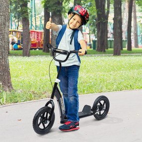 Dětská koloběžka HOMCOM 12" se zadní brzdou, výškově nastavitelná koloběžka v černé barvě, robustní ocel a EVA, ideální pro děti