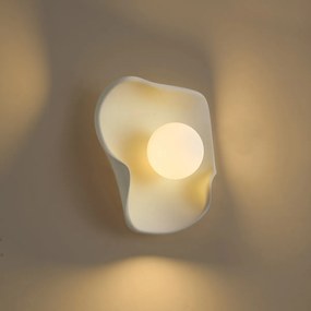 Nástěnná lampa Japandi krémová s bílým sklem - Parel