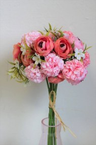 Růžová umělá kytice s pivoňkami 35cm