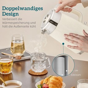 HOMCOM Varná konvice 2200 W, 1,7 l s funkcí rychlého vaření, filtr proti vodnímu kameni a toustovač na 4 plátky s 7 stupni opékání, krémová