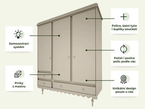 Velká třídveřová šatní skříň do dětského pokoje BABUSHKA olivová