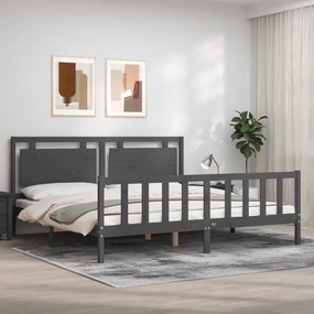Rám postele s čelem šedý 200 x 200 cm masivní dřevo,  3192188