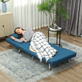 HOMCOM Skládací křeslo s funkcí postele, skládací polohovací křeslo v lněném stylu, nastavitelná opěradla, 75 x 70 x 75 cm, modrá