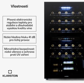 Klarstein Shiraz 29 Duo, vinotéka, 80 l/29 lahví, 2 zóny, 5-22 °C, dotykové ovládání, černá