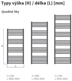 Isan Quadrat Sky 1755 x 600 mm koupelnový radiátor bílý