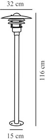 Pozinkovaný zahradní sloupek Lønstrup 32 pro žárovku E27 116cm  - Nordlux
