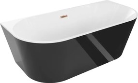 Mexen Oval, volně stojící nástěnná vana 180 x 80 cm, bílá-černá, růžové zlato přepad, 52671808075-60