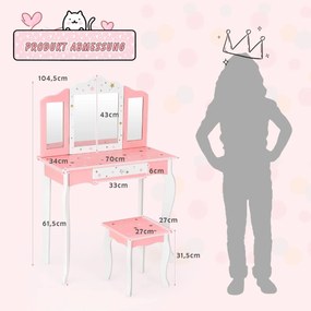 Costway Dětský toaletní stolek Princezna toaletka se zásuvkovým skládacím